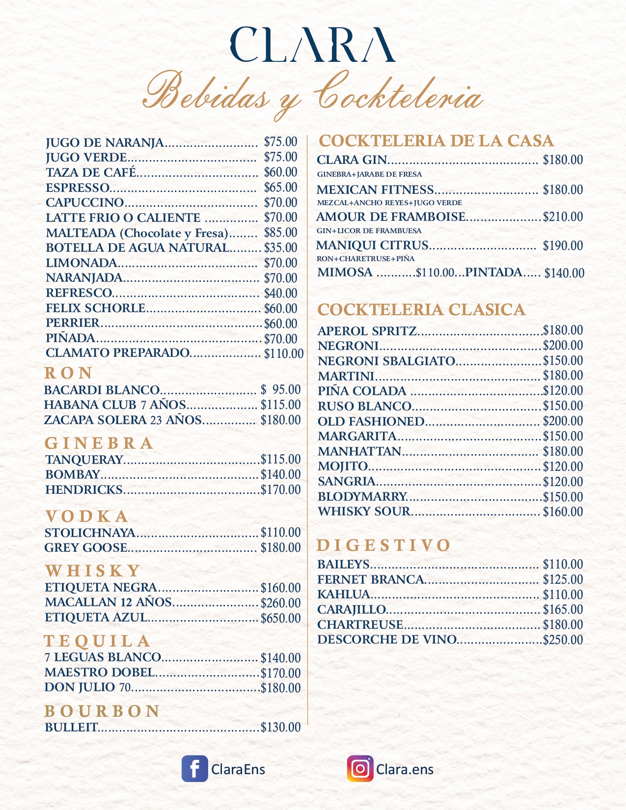 CLARA Restaurante | Menú